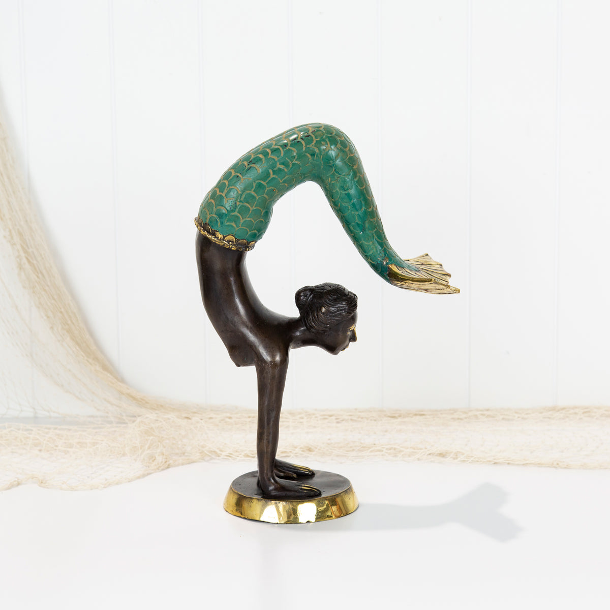 Brass Mermaid Handstand with Green Tail – Long Reef Surf Co